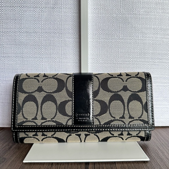 Coach | Bags | Coach Signature Large Checkbook Wallet Blackgray ...